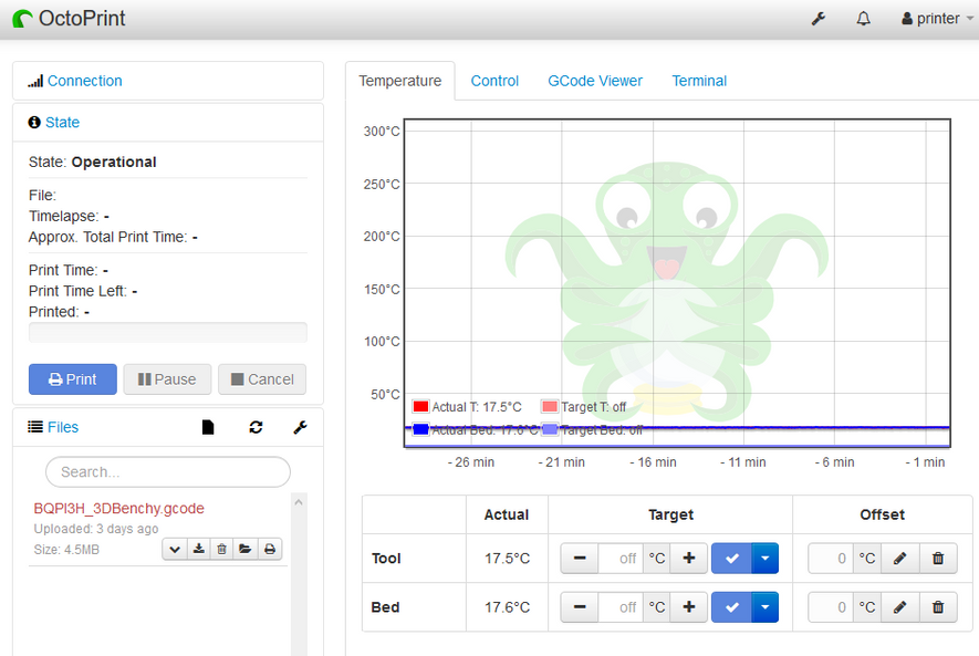 How I'd got OctoPrint + Webcam running in my Pi3